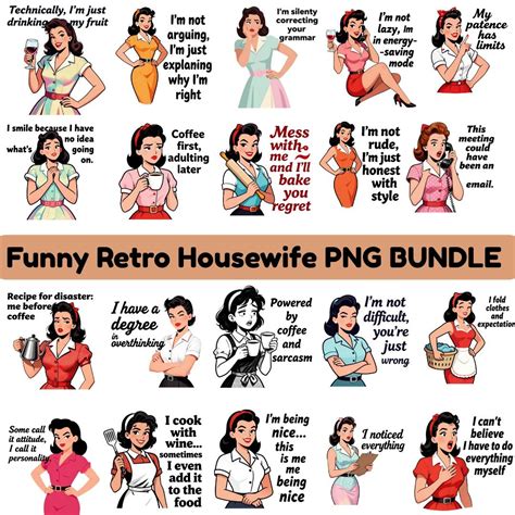 Funny Retro Housewife Clipart Png Bundle • Sarcastic Mid Century