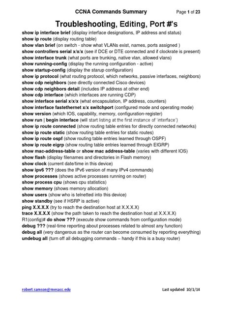 Ccna Ios Commands Summary 10 1 14 Pdf Ip Address I Pv6