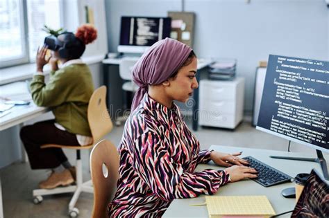 Muslim Young Woman As Software Developer Writing Code Stock Image Image Of Businesswoman