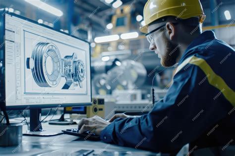 Premium Photo Engineer Designs Industrial Machinery Component Using Cad Software