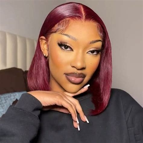 99j Burgundy Color Short Bob Wigs Straight Human Hair 13x4x1 Lace Front