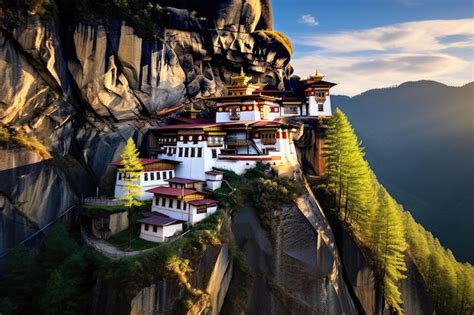 Premium Photo Tibetan Buddhist Monastery On The Cliff At Sunset Time