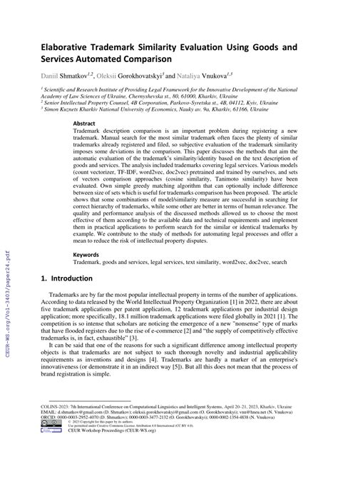 Pdf Elaborative Trademark Similarity Evaluation Using Goods And