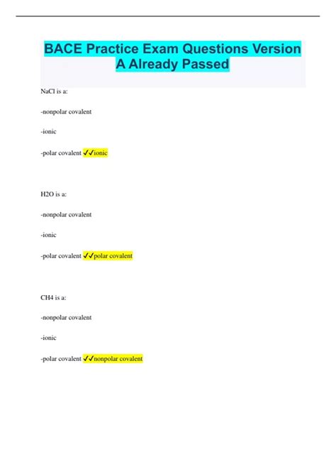 Bace Practice Exam Questions Version A Already Passed Bace Practice Stuvia Us