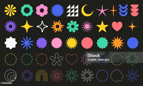 잔인한 기하학적 모양 벡터 디자인의 집합입니다 멋진 트렌디 한 추상 인물 컬렉션 그래픽 요소 스파클 아이콘 이모티콘 별 기호 모양에 대한 스톡 벡터 아트 및 기타 이미지