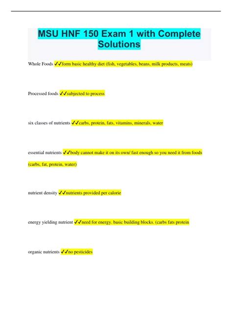 Msu Hnf 150 Exam 1 With Complete Solutions Msu Hnf 150 Stuvia Us