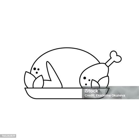 윤곽 스타일로 구운 닭고기의 아이콘 디자인 및 웹용 벡터 그림입니다 고기에 대한 스톡 벡터 아트 및 기타 이미지 고기 구이 굽기 Istock
