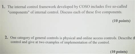 Solved The Internal Control Framework Developed By Coso