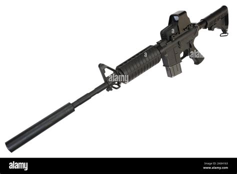 Ar 15 Based Rifle With Silencer And Optic Scope Isolated On A White