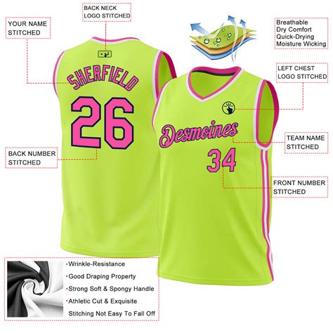 Custom Neon Green Pink Navy White Authentic Throwback Basketball Jersey