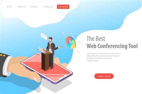 Premium Vector Isometric Flat Vector Landing Pate Template Of Online Conference Business