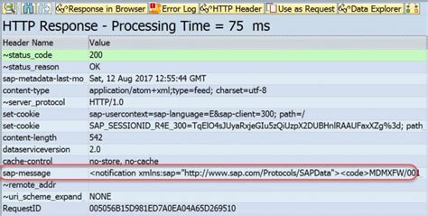 how to map message to odata response header sap message