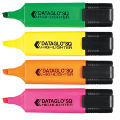 Dataglo Square Neon Chisel Tip Assorted Highlighters Wallet Of 4 Pins And Needles