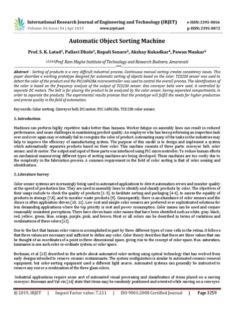 Automatic Object Sorting Machine International Research Journal Of