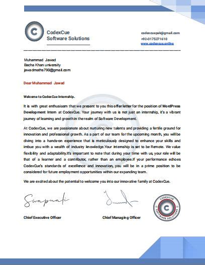 muhammad jawad on linkedin internship codexcue