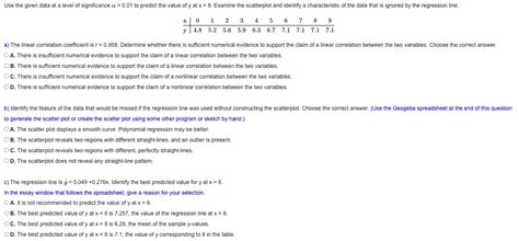 Solved Use The Given Data At A Level Of Significance α 0 01