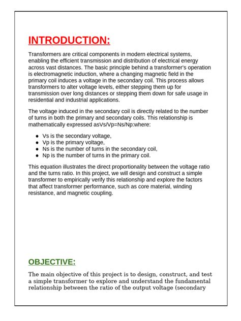 Phy Transformer Project Pdf Transformer Teaching Methods And Materials