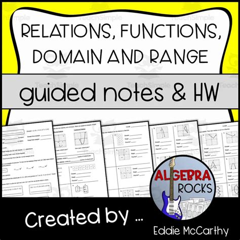 relations function domain and range guided notes homework set by