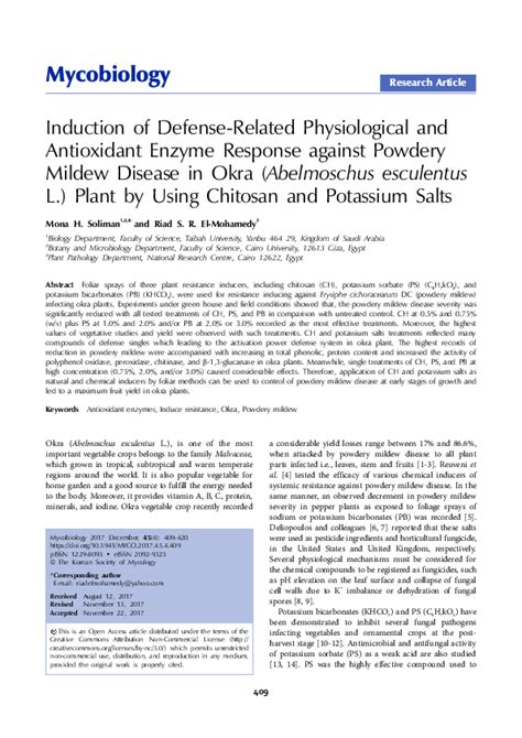 Pdf Induction Of Defense Related Physiological And Antioxidant Enzyme Response Against Powdery