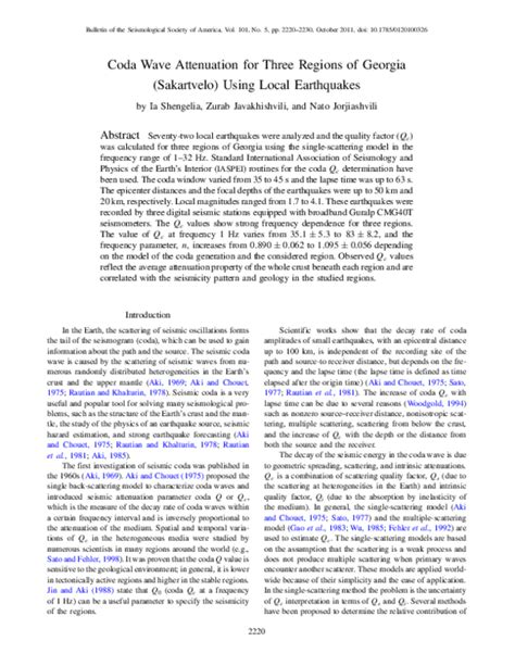 Pdf Coda Wave Attenuation For Three Regions Of Georgia Sakartvelo Using Local Earthquakes