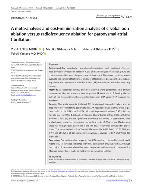 Pdf A Meta‐analysis And Cost‐minimization Analysis Of Cryoballoon