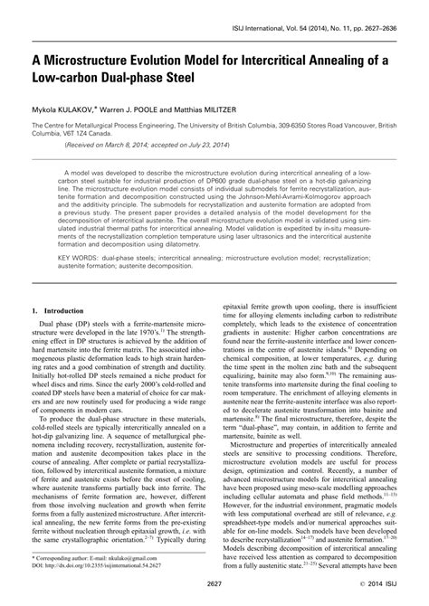 Pdf A Microstructure Evolution Model For Intercritical Annealing Of A Low Carbon Dual Phase Steel