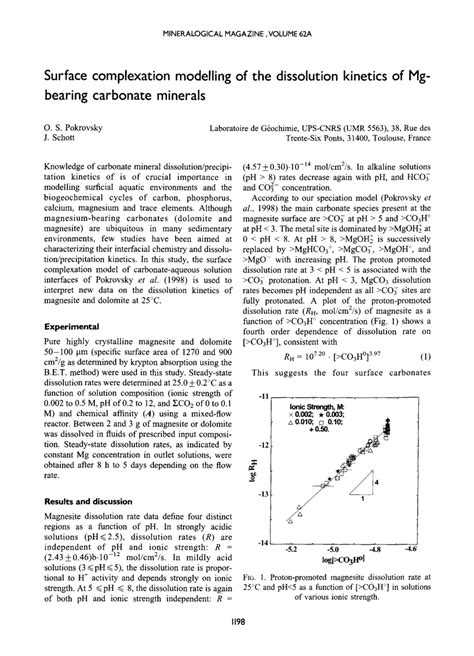 Pdf Surface Complexation Modelling Of The Dissolution Kinetics Of Mg