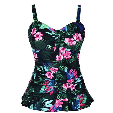 Hilor Hilor Womens Tankini Top Retro Ruched Swimsuit Top With Ruffle