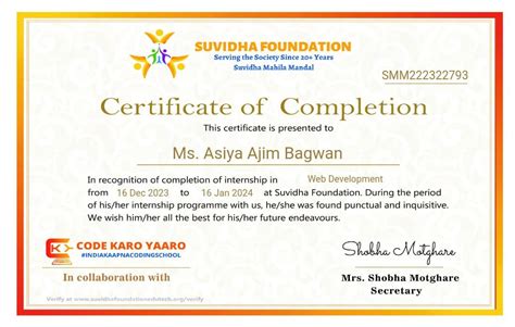 Asiya Bagwan On Linkedin Internshipcompletion Suvidhafoundation Internshipwebdevlopment