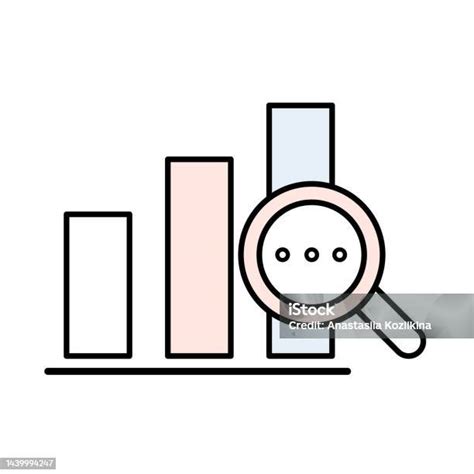 돋보기 선 아이콘이 있는 통계 차트 다이어그램 통계 인포 그래픽 바 파이 차트 쇠퇴 성장 화살표 데이터 분석 데이터베이스 인포그래픽 개념입니다 0명에 대한 스톡 벡터 아트