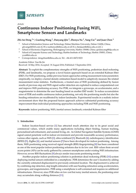 Pdf Continuous Indoor Positioning Fusing Wifi Smartphone Sensors And Landmarks