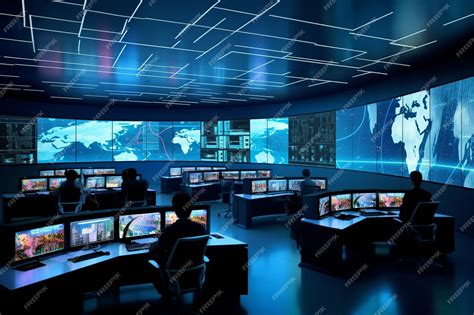 Premium Ai Image Modern Control Room With Multiple Screens Displaying Realtime Logistics Data