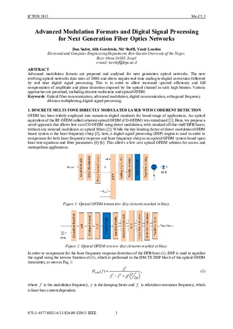 Pdf Advanced Modulation Formats And Digital Signal Processing For Fiber Optic Communication