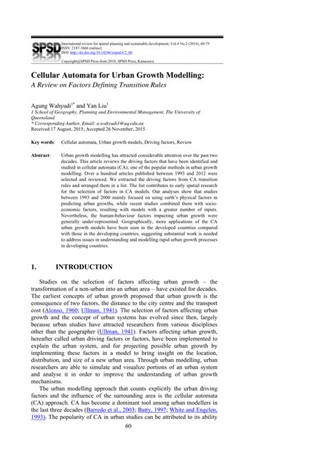 Pdf Cellular Automata For Urban Growth Modelling A Review On Factors Defining Transition Rules