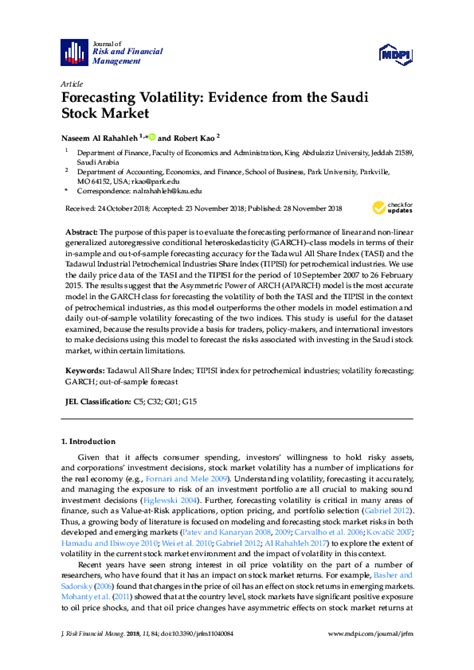Pdf Forecasting Volatility Evidence From The Saudi Stock Market