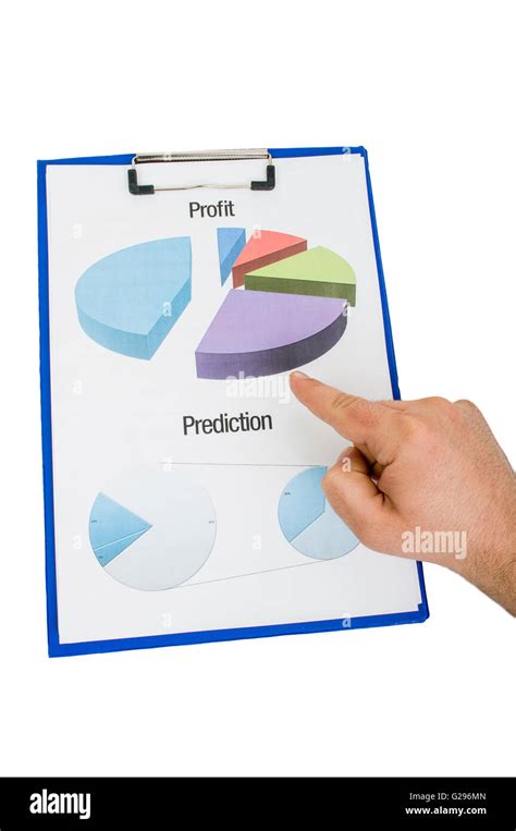 Hand Pointing On Colorful Charts On Clipboard Profit Pie Chart And