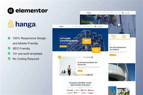 Hanga Construction And Building Elementor Template Kit Latest