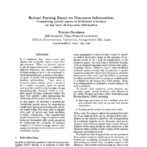 Robust Parsing Based On Discourse Information Completing Partial Parses Of Ill Formed Sentences