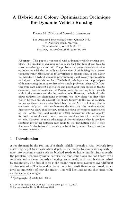 Pdf A Hybrid Ant Colony Optimisation Technique For Dynamic Vehicle Routing