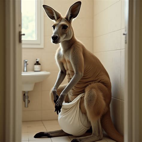 A Brown Kangaroo Sitting On The Floor In A Bathroom Ai Generated