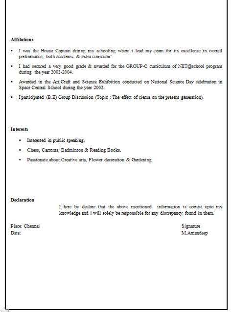 Resume Declaration Format Self Declaration For Resume Declaration