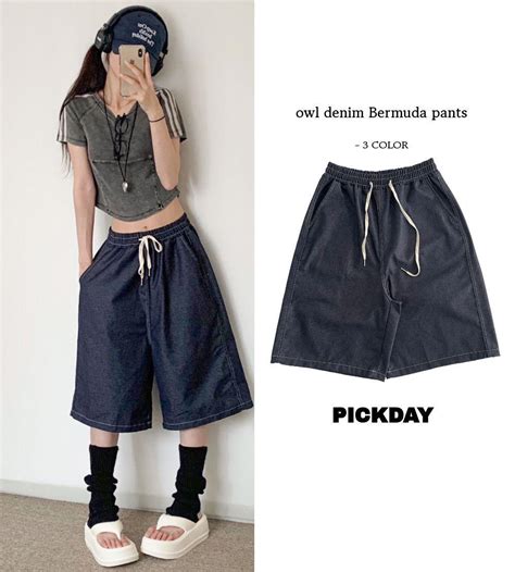 픽데이 여름데님 아울 생지 코튼 버뮤다 하프 데님 반바지 숏팬츠 3color