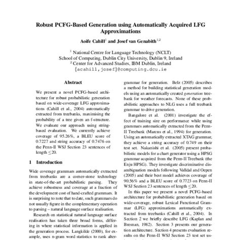 Robust Pcfg Based Generation Using Automatically Acquired Lfg