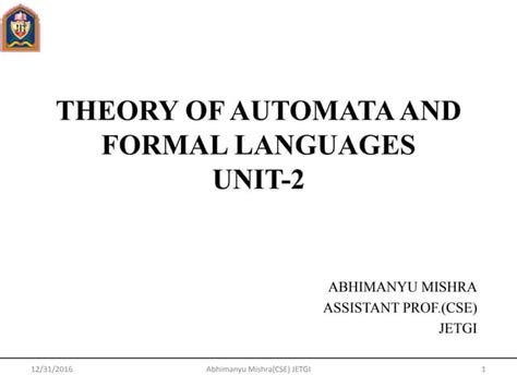 Theory Of Automata And Formal Languages Unit 2 Pptx Programming