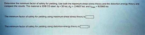 Solved The Minimum Factor Of Safety For Yielding Using Maximum Shear