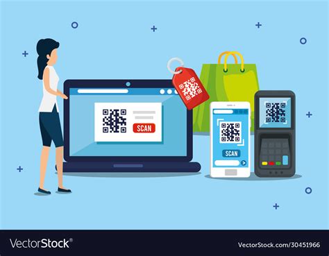 Qr Code Inside Laptop Woman Smartphone Dataphone Vector Image