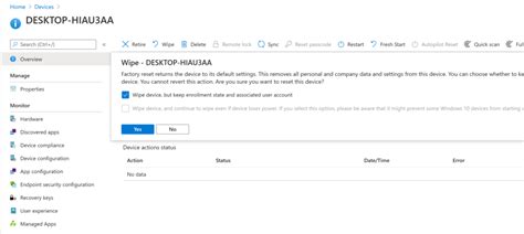 wipe device through intune admin center portal configuration manager