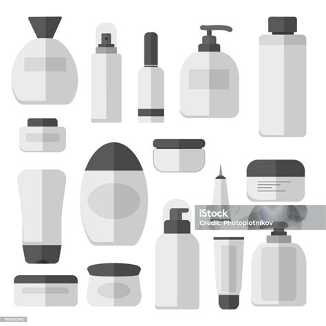 빈 하 고 깨끗 한 흰색 플라스틱 용기의 벡터 빈 서식 파일을 설정 스프레이 디스펜서 스포이드 크림 단지 병 관 화장품 벡터 일러스트 레이 션 분무에 대한 스톡 벡터 아트