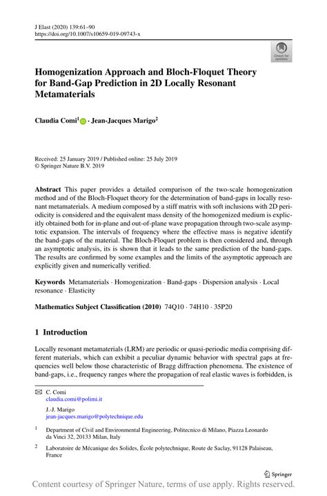 Homogenization Approach And Bloch Floquet Theory For Band Gap