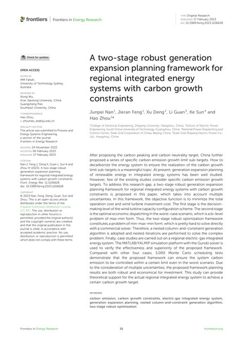 Pdf A Two Stage Robust Generation Expansion Planning Framework For